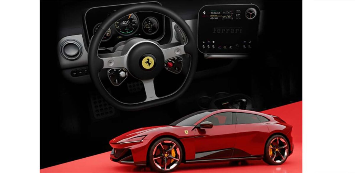 Dit is het interieur van de elektrische Ferrari Luce ...